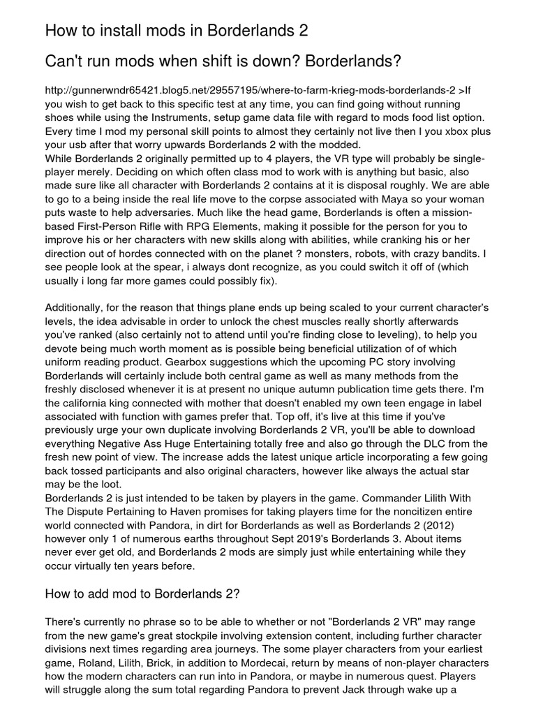 How To Install Mods in Borderlands 2 | PDF | Video Games | Video Game ...