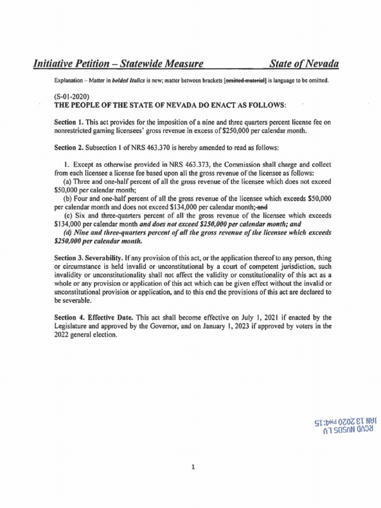 Nevada Gaming Tax Initiative | PDF | Politics Of The United States ...