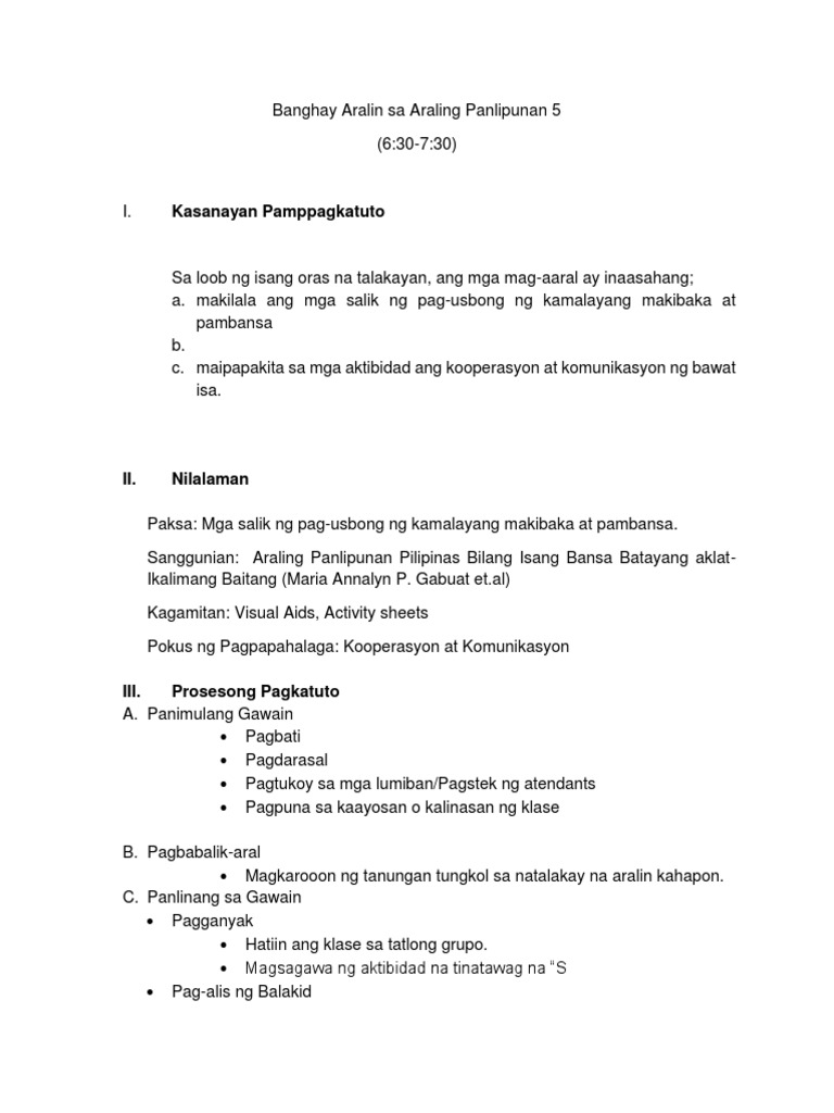 Lesson Plan Aralin Panlipunan | PDF