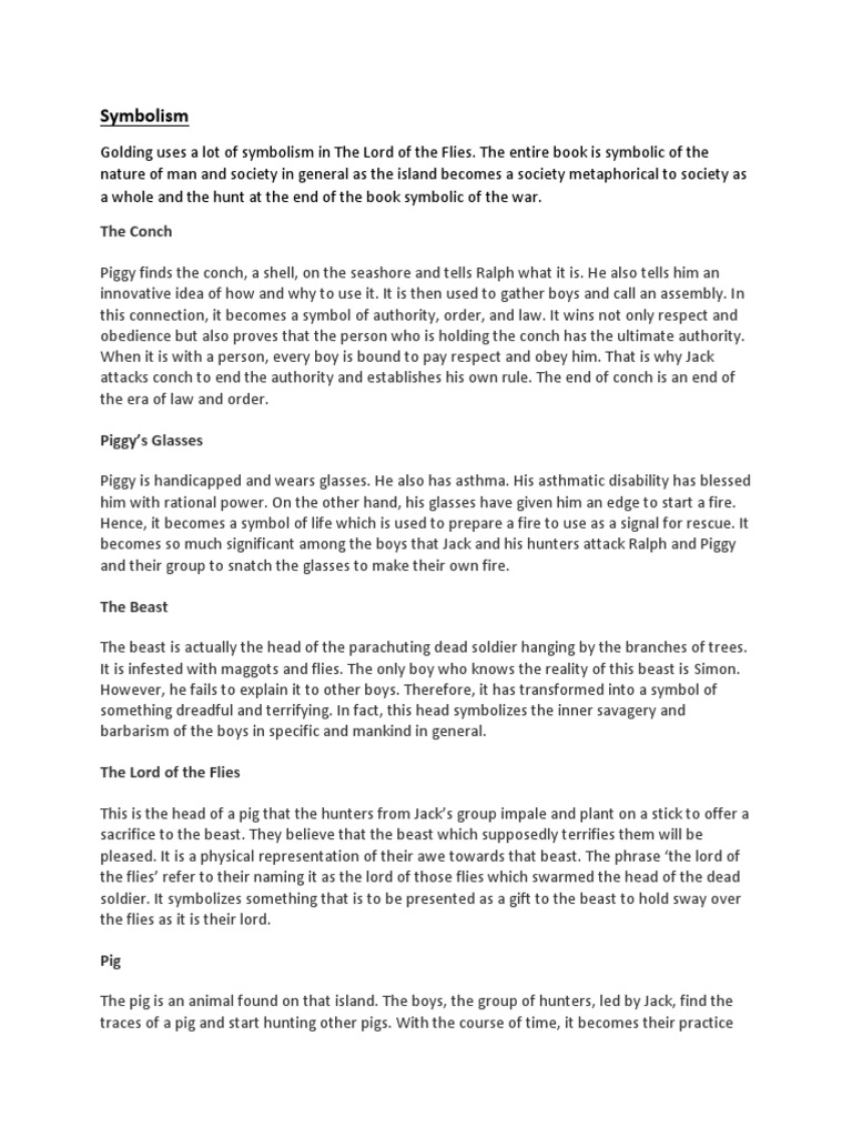A Comprehensive Analysis of the Major Symbols in Lord of the Flies and ...