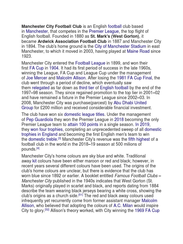 Manchester City Football Club | PDF | Association Football | Sports