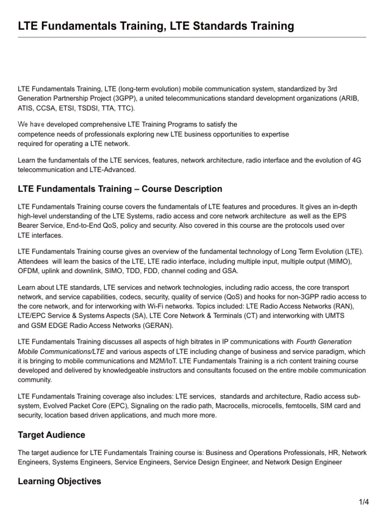 LTE Fundamentals Training LTE Standards Training 1 | PDF | Lte ...