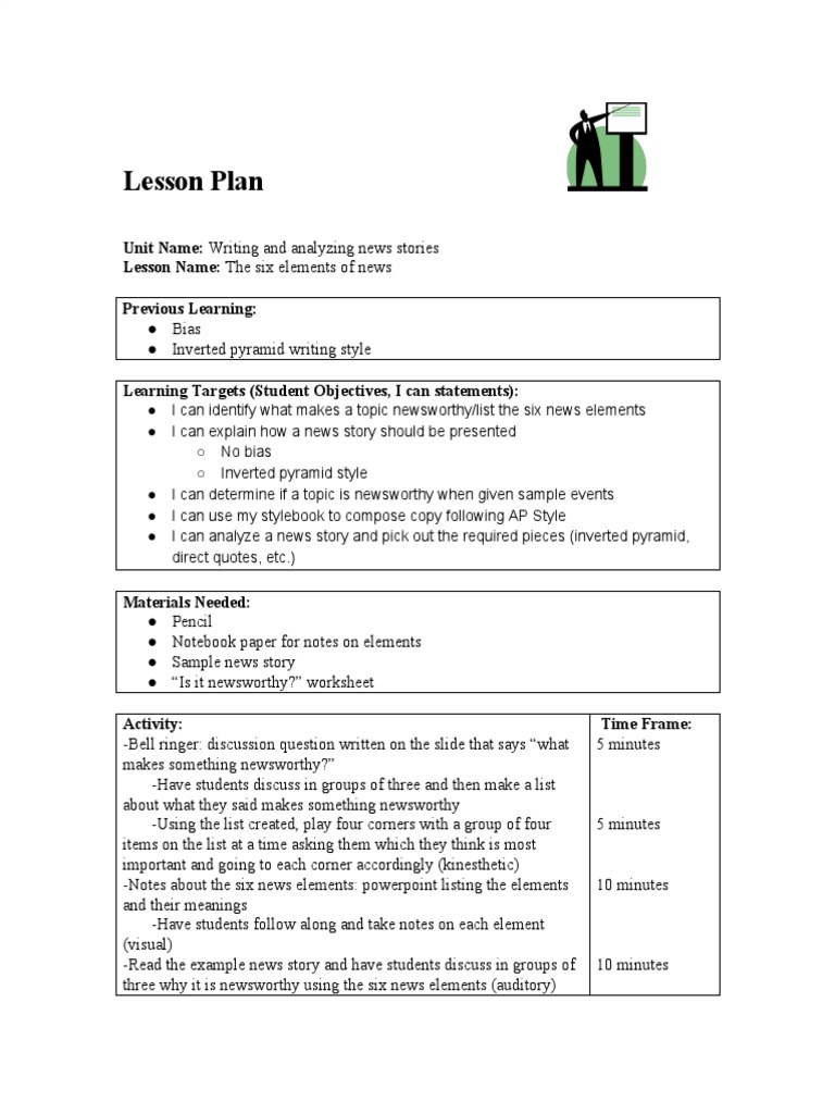 Lesson Plan Outline | PDF | Homework | News