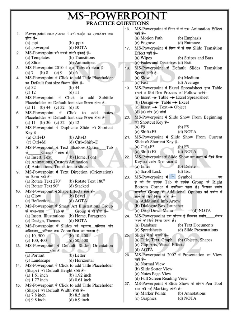Questions - Ms-Powerpoint | PDF | Software | Computing