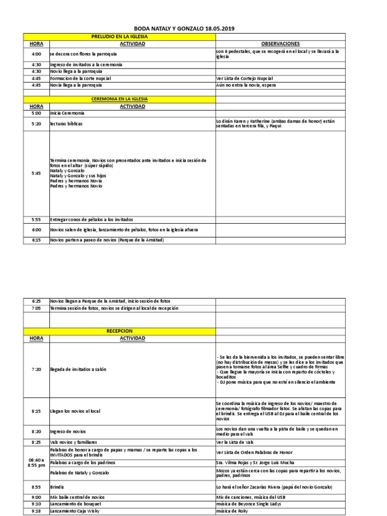 Timing Boda | PDF | Boda | Entretenimiento (general)