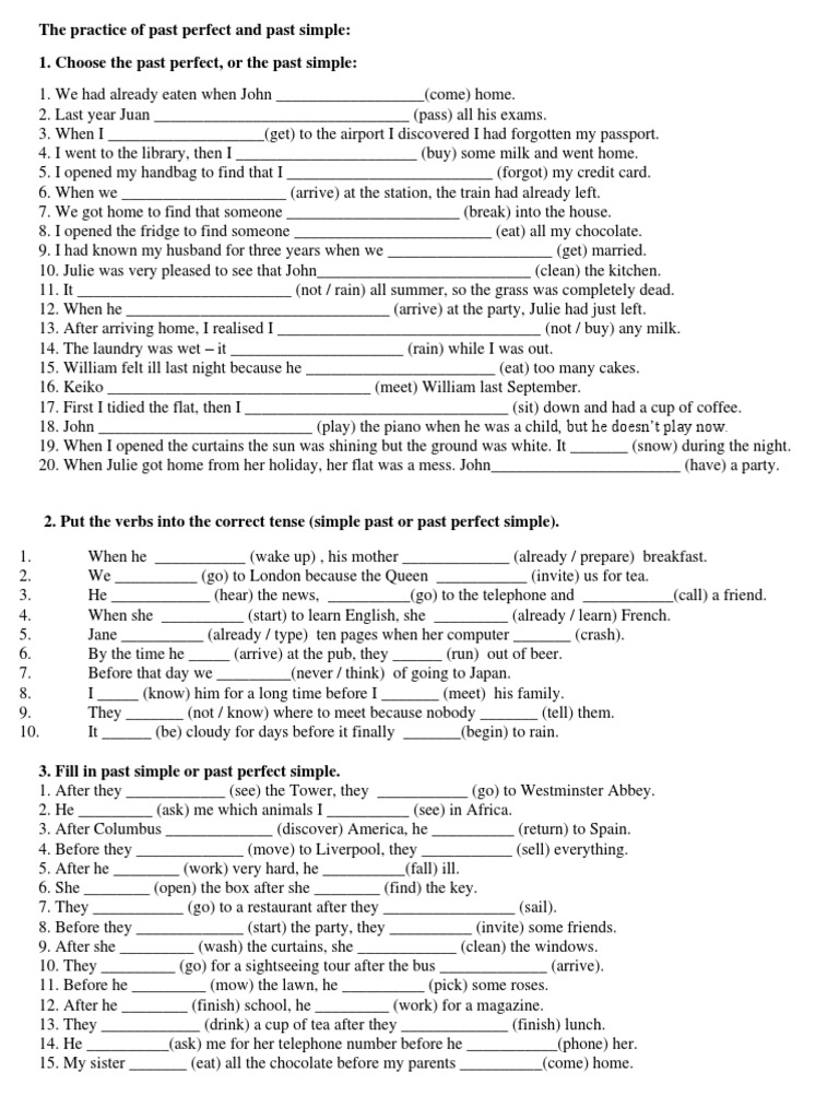Extra Exercises Past Simple Past Perfect | PDF