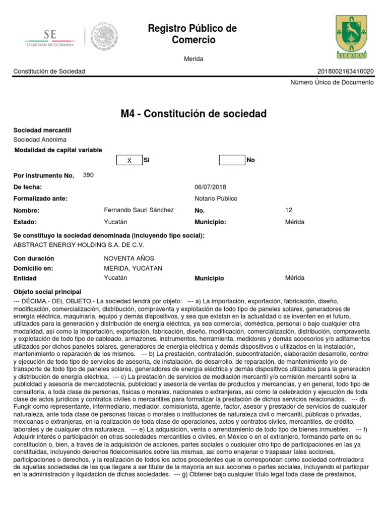 Folio Mercantil Abstract Energy Holding | PDF | Sociedad de ...