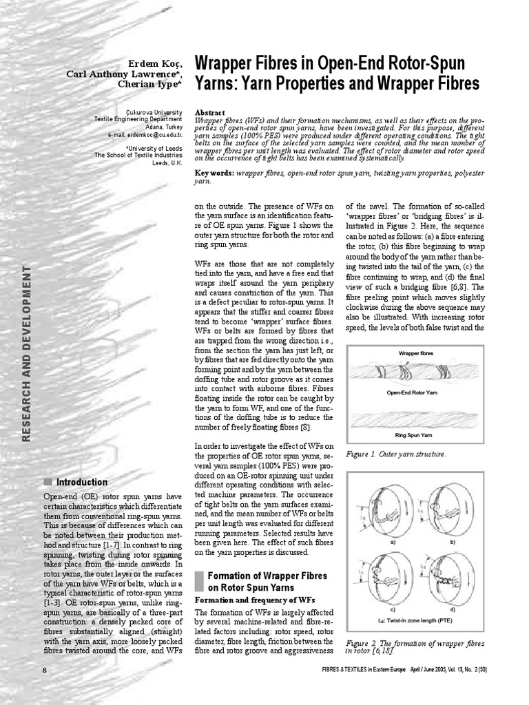 Wrapper Fibres in Open-End Rotor-Spun Yarns Yarn Properties and Wrapper ...