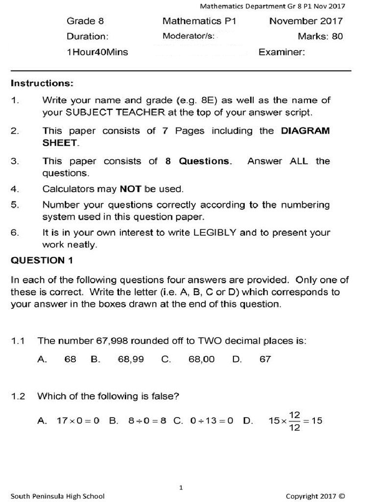Grade 8 Mathematics P1 PDF | PDF | Numbers | Mathematical Concepts
