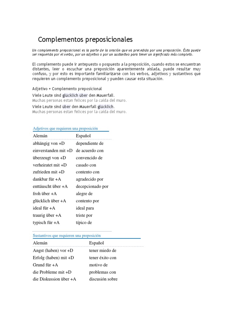 Complementos Preposicionales | PDF | Preposición y Postposición ...