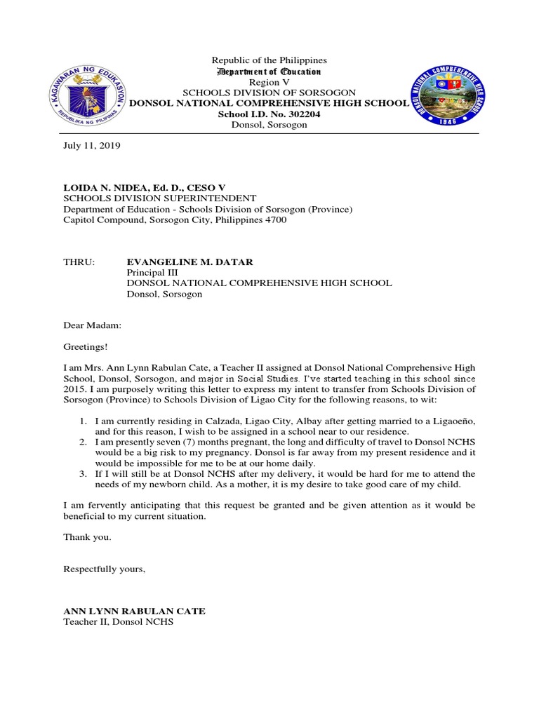 Request For Transfer School Level | PDF