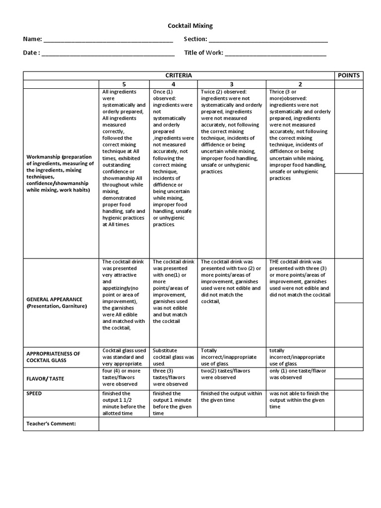 Cocktail - Mixing - Rubric - Docx Filename UTF-8''Cocktail Mixing ...