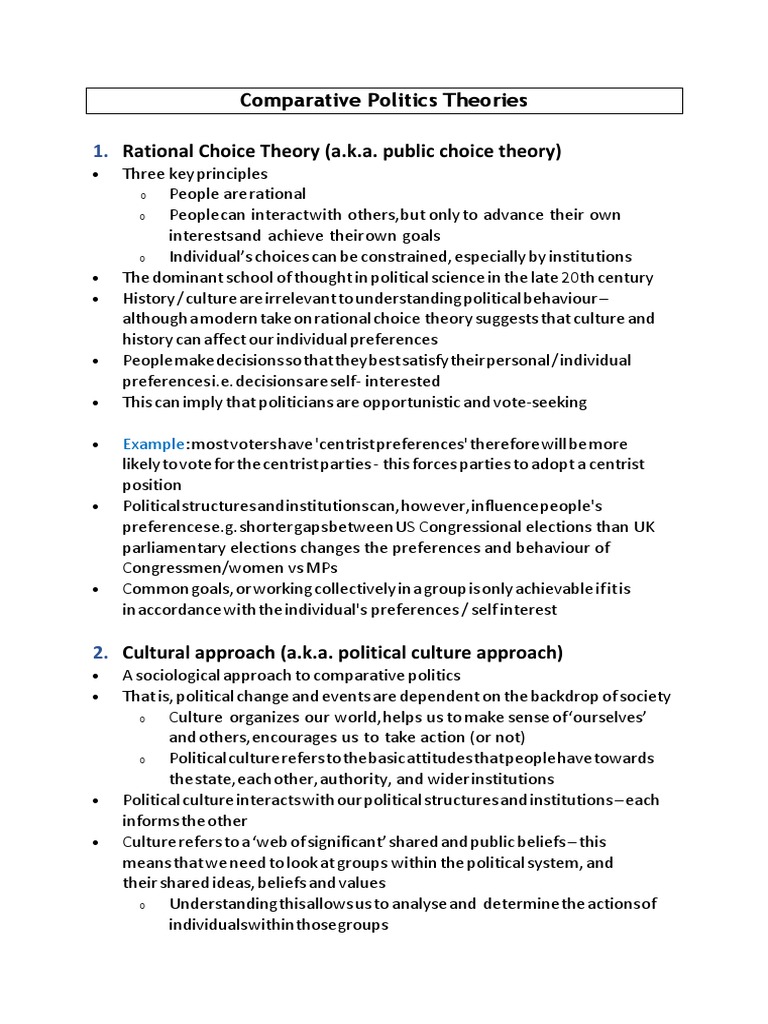 Comparative Politics Theories | PDF | Institution | Political Science