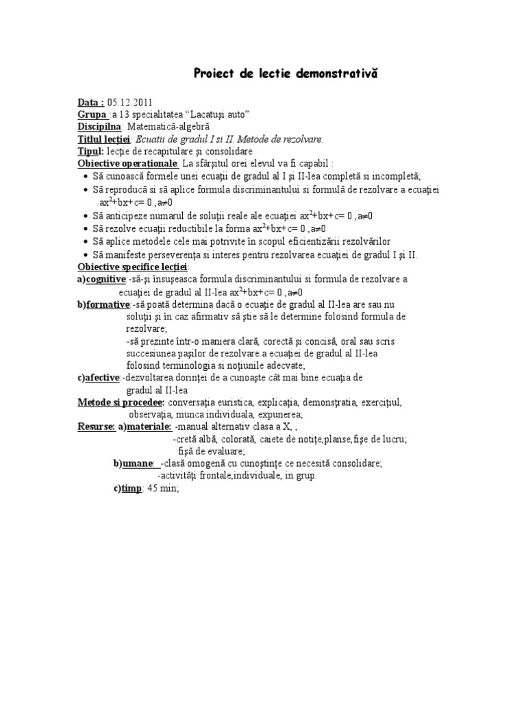 Proiect de Lectie Demonstrativa | PDF
