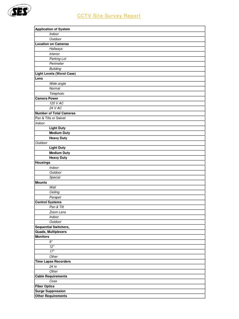 CCTV Site Survey Report | PDF | Technology & Engineering