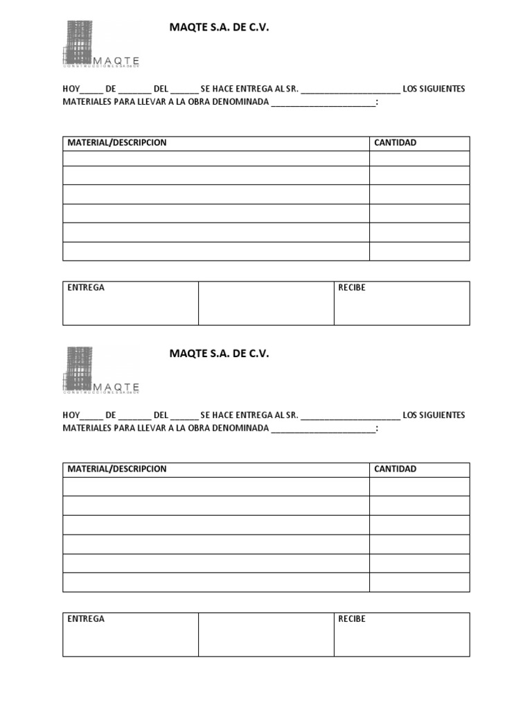 Recibo de Materiales | PDF