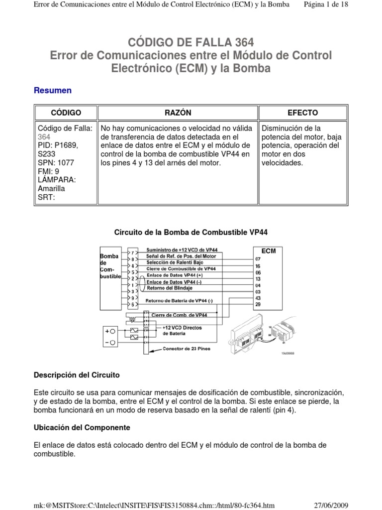 Codigo de Falla 364 Cummins PDF | PDF | Electricidad | Electromagnetismo