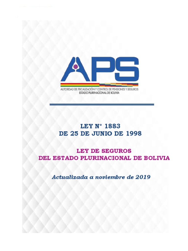 Ley 1883 Pdf Reaseguro Póliza De Seguros 2220