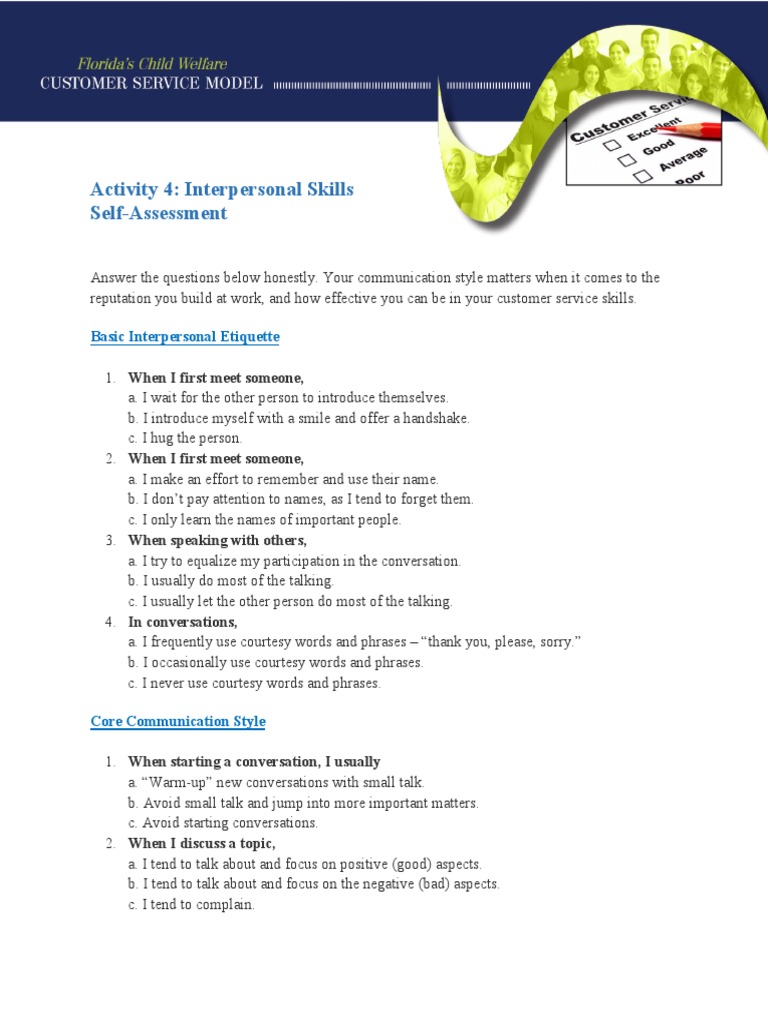 Interpersonal Skills Self-Assessment Guide | PDF | Conversation ...