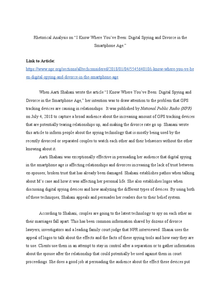 Rhetorical Analysis Final Draft Revision | PDF | Divorce | Stalking