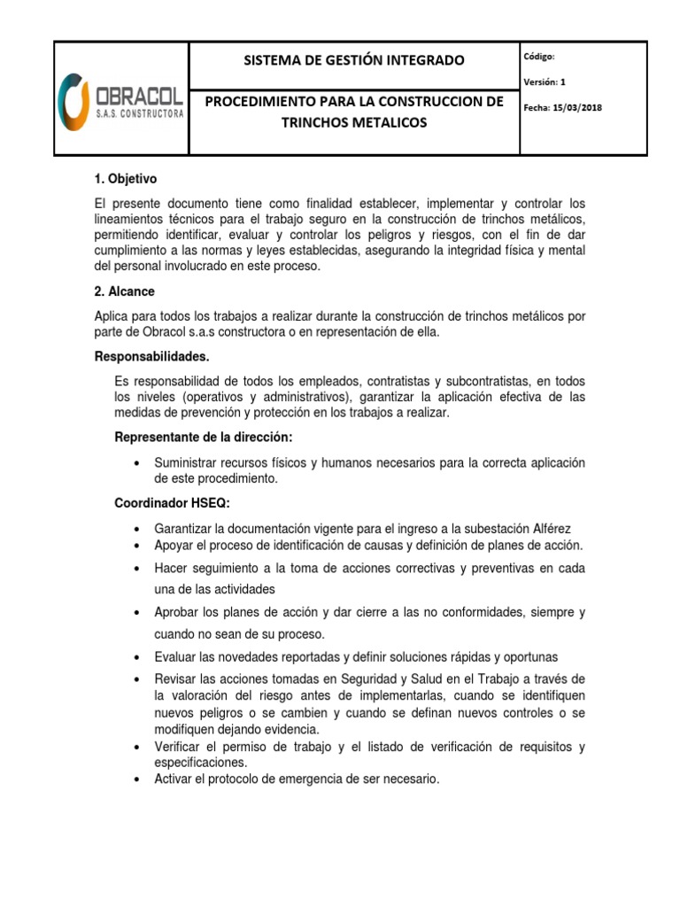 Procedimiento para La Construccion de Trinchos Metalicos | PDF ...