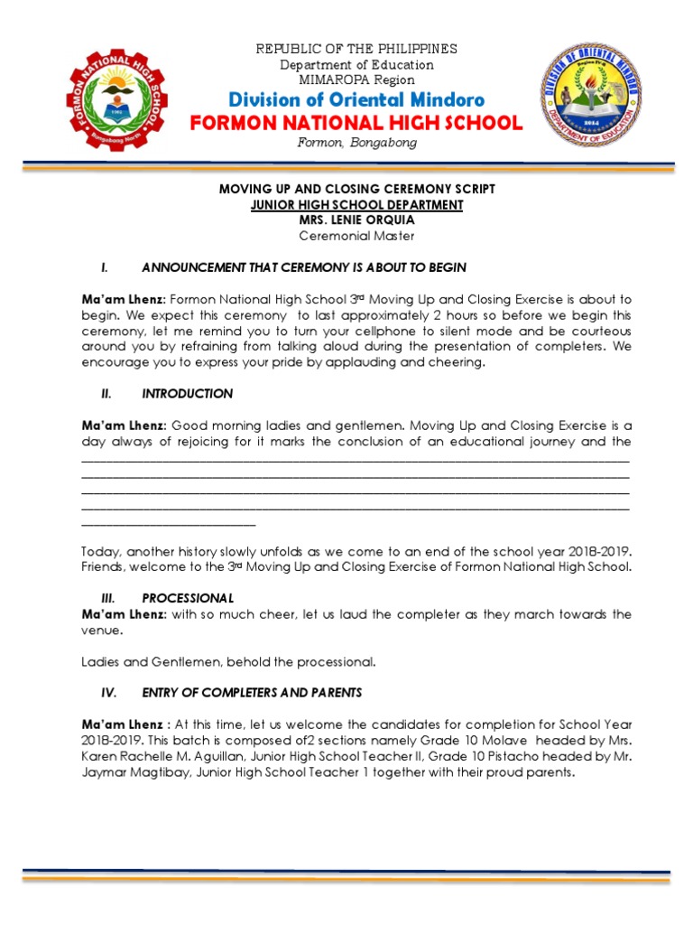 Emcee Script-Junior HS Moving Up | PDF
