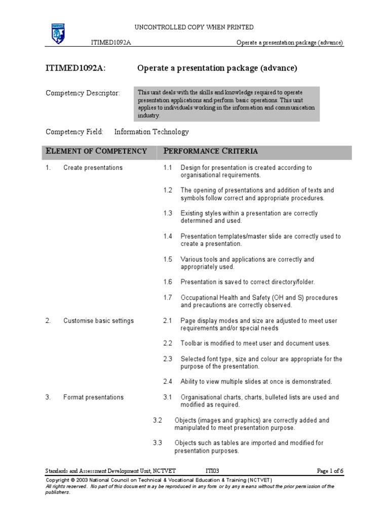 Itimed1092a - Operate A Presentation Package Advance | PDF | Competence ...