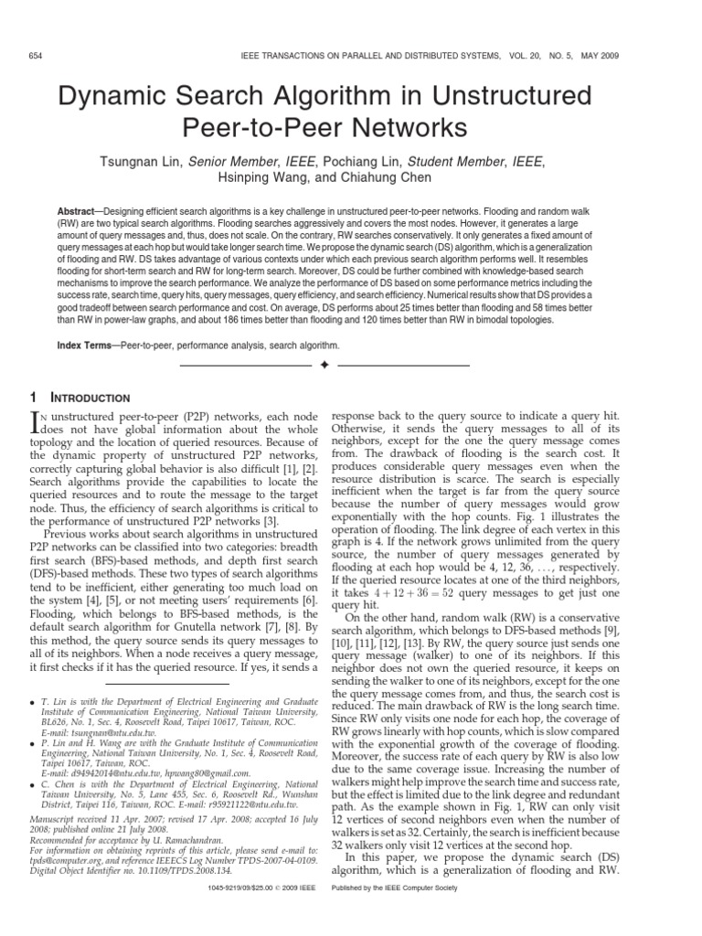 Dynamic Search Algorithm In Unstructured Pdf Peer To Peer