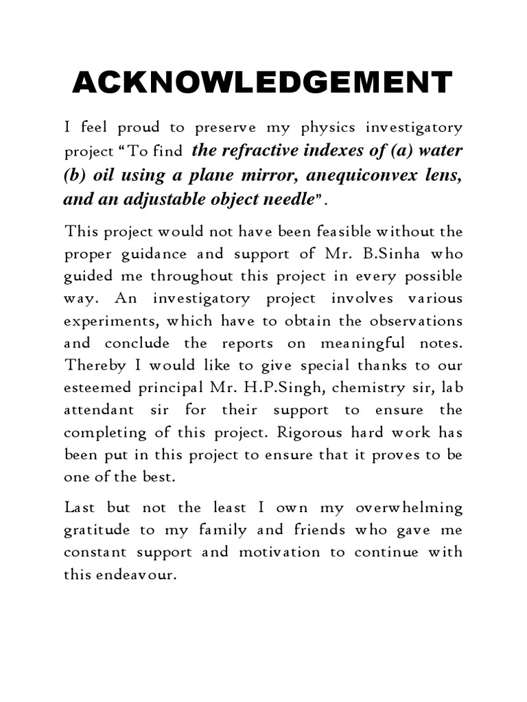 Acknowledgement for Physics Project | PDF