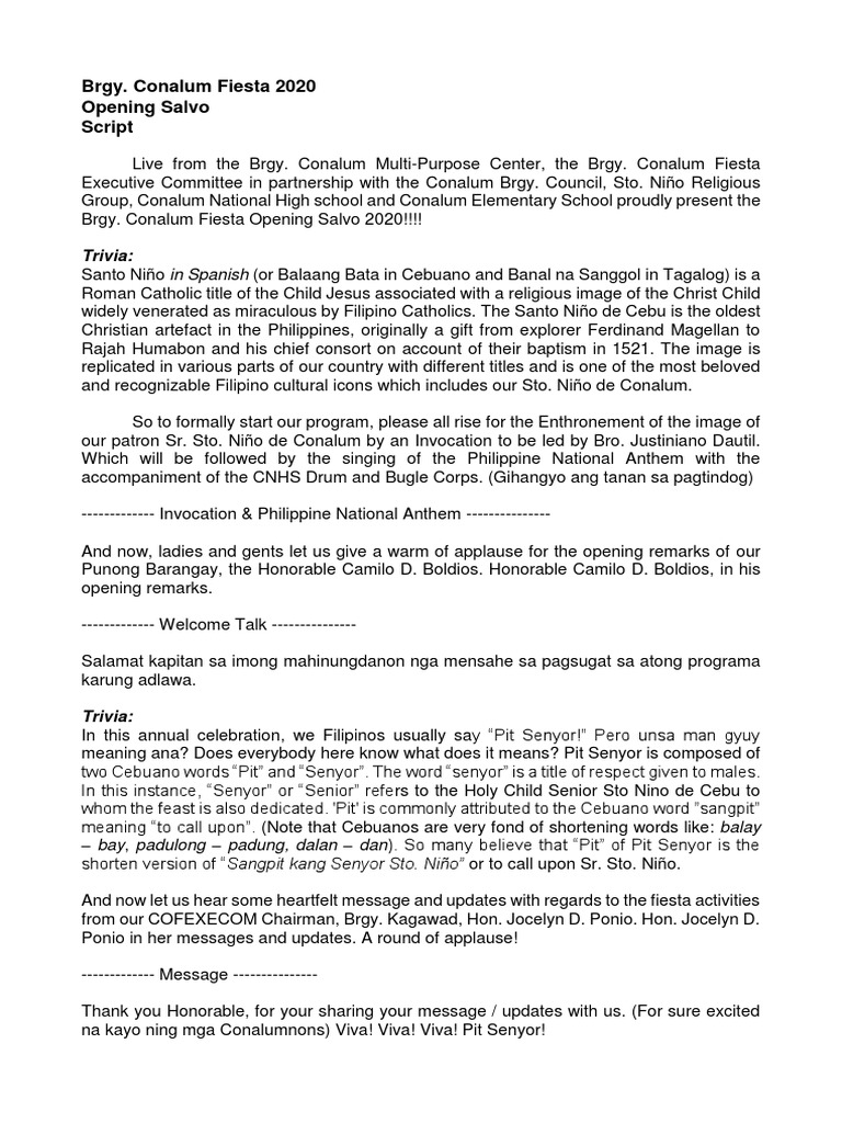OPENING SALVO Emcee Script 2020 | PDF | Philippines