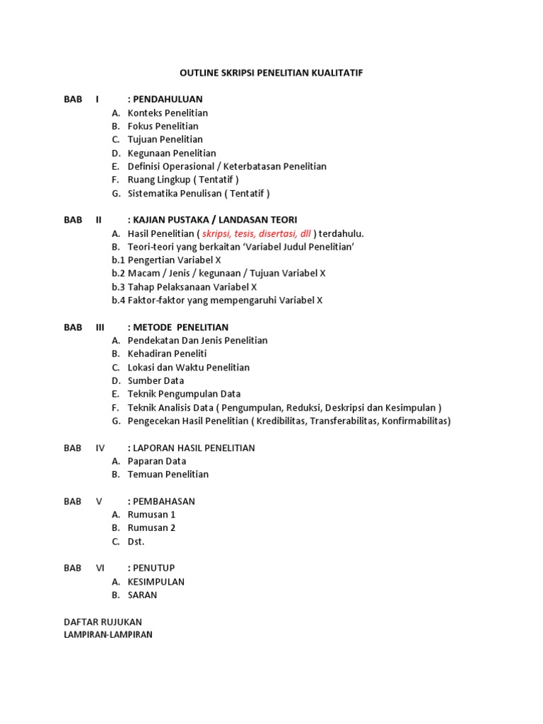 1-Outline Skripsi Penelitian Kualitatif | PDF