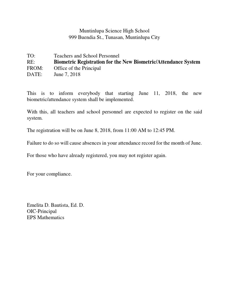 Biometric Memo | PDF