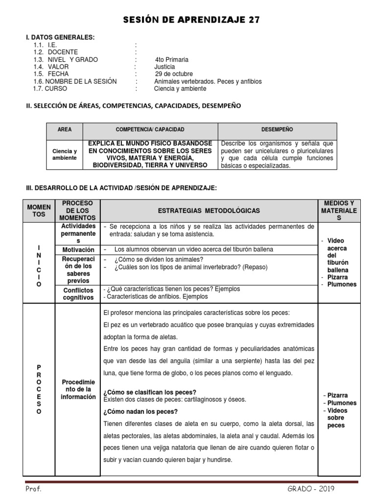 Sesión de Aprendizaje 4to Primaria CTA Los Anfibios | PDF | Pescado ...