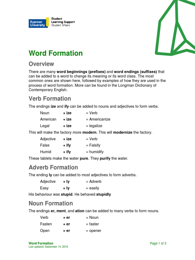 Word Formation PDF | PDF | Adjective | Adverb