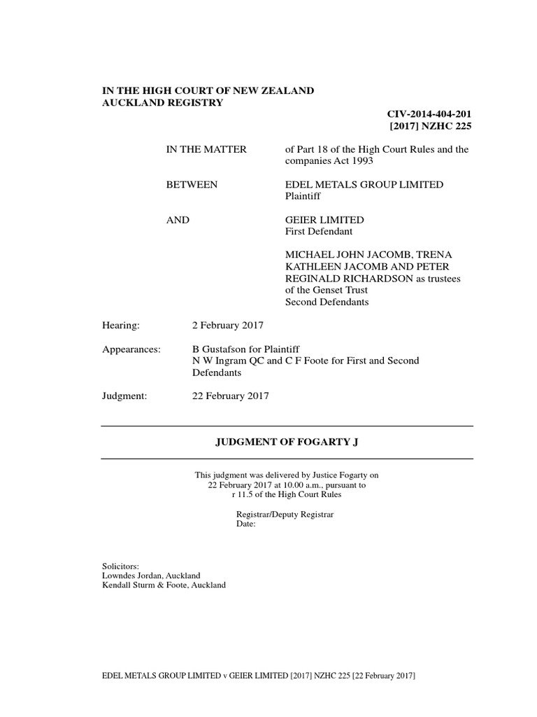 Edel Metals v Geier Ltd: High Court Ruling | PDF | Set Off (Law ...
