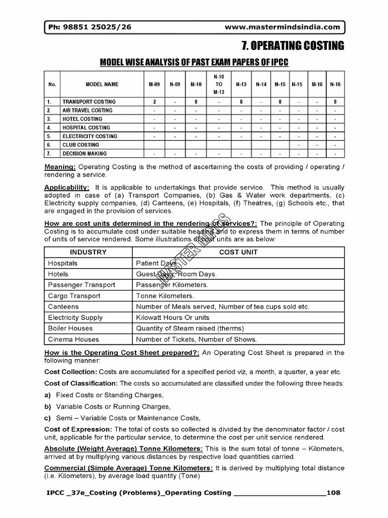 Operating Costing PDF | PDF