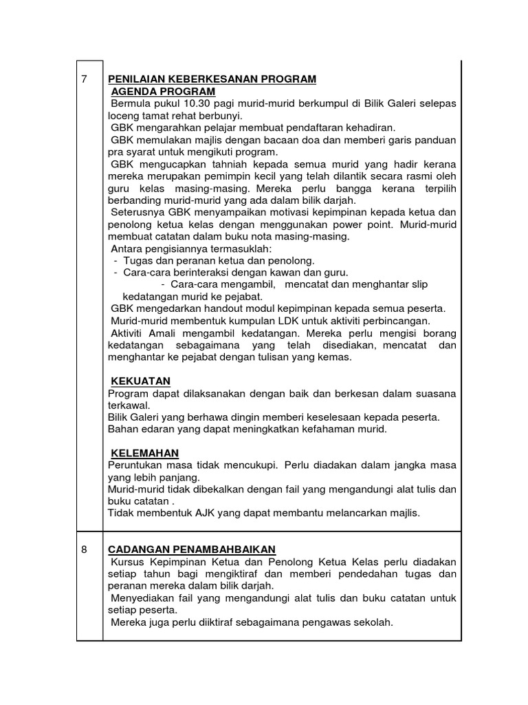 Panduan Laporan KURSUS KEPIMPINAN KETUA DAN PENOLONG KETUA KELAS | PDF