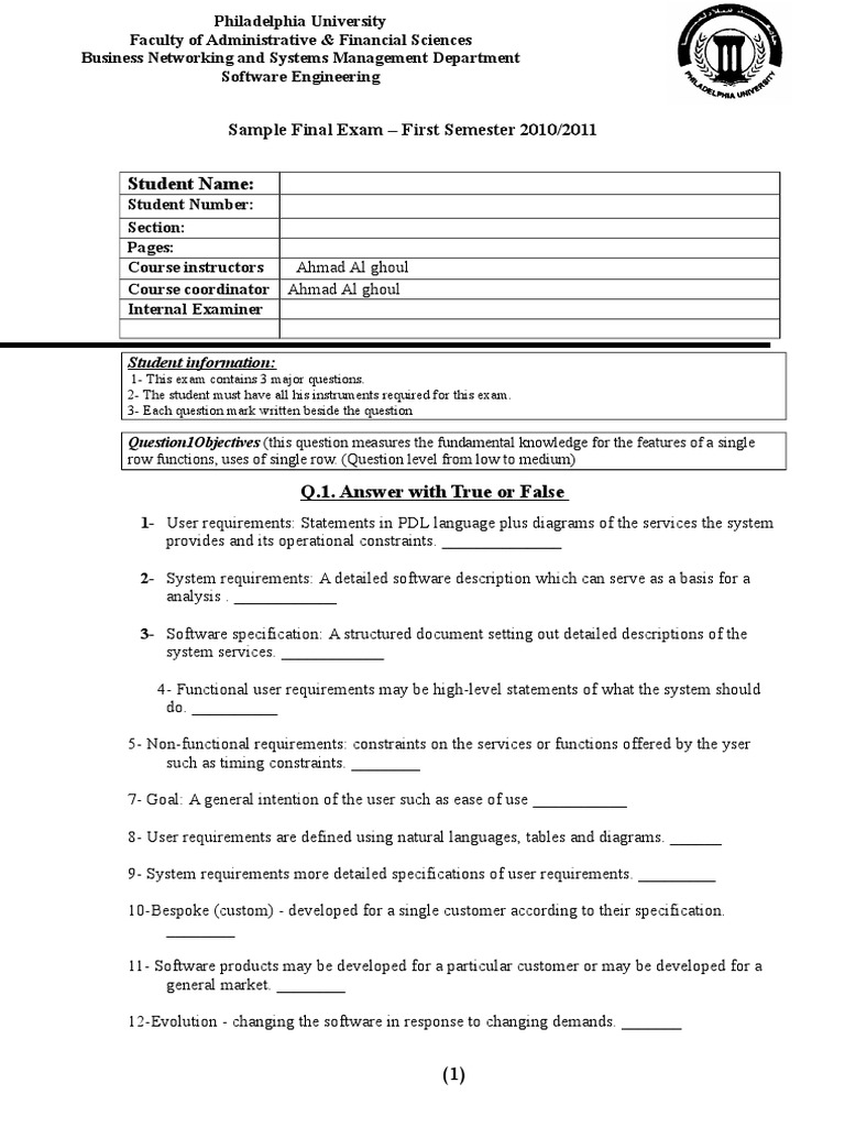 Sample Final Exam Software Engineer | PDF | Object Oriented Programming ...