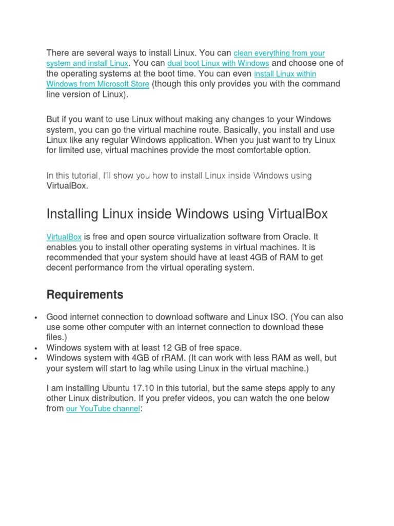 Install Linux Inside Windows Using VirtualBox | PDF | Linux | Linux Distribution