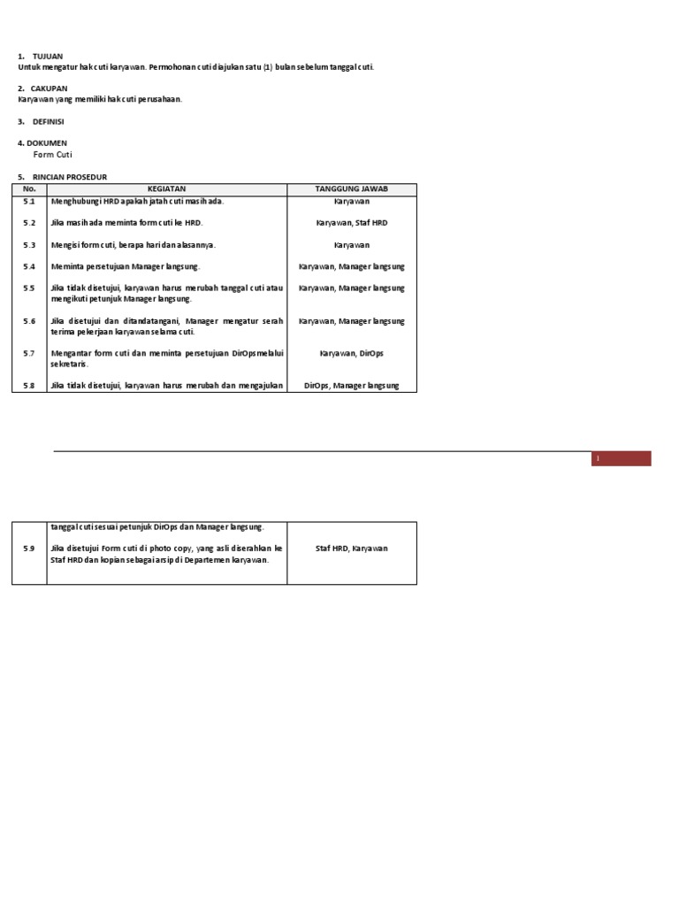 Sop Cuti Karyawan | PDF