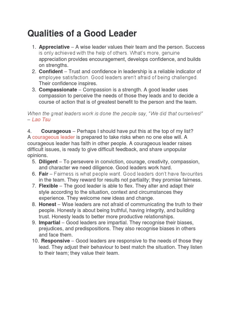 Qualities of A Good Leader | PDF