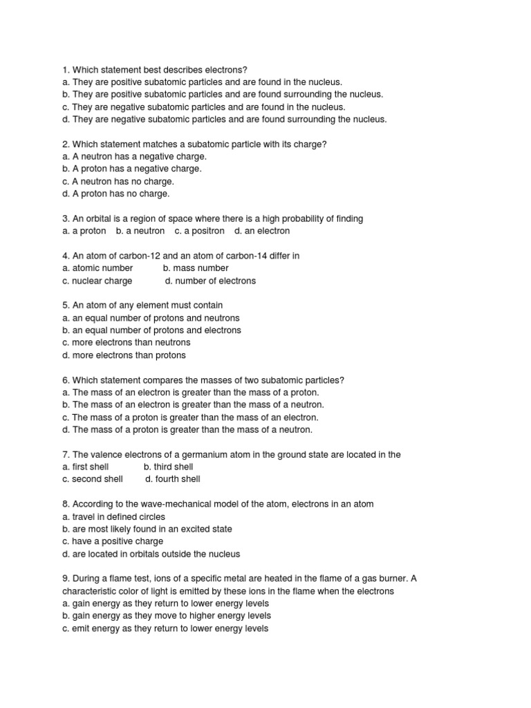 Atom Quiz Practice | PDF | Atoms | Proton