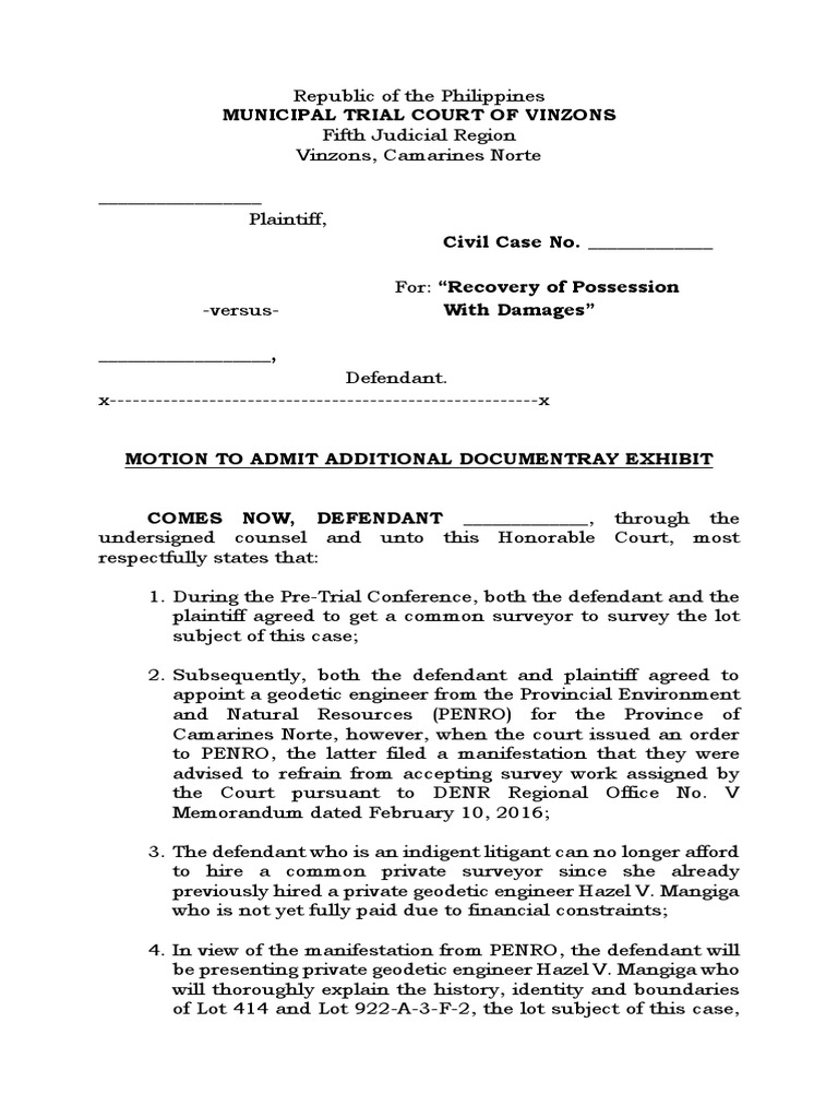 Motion To Admit Additional Document | PDF | Lawsuit | Courts
