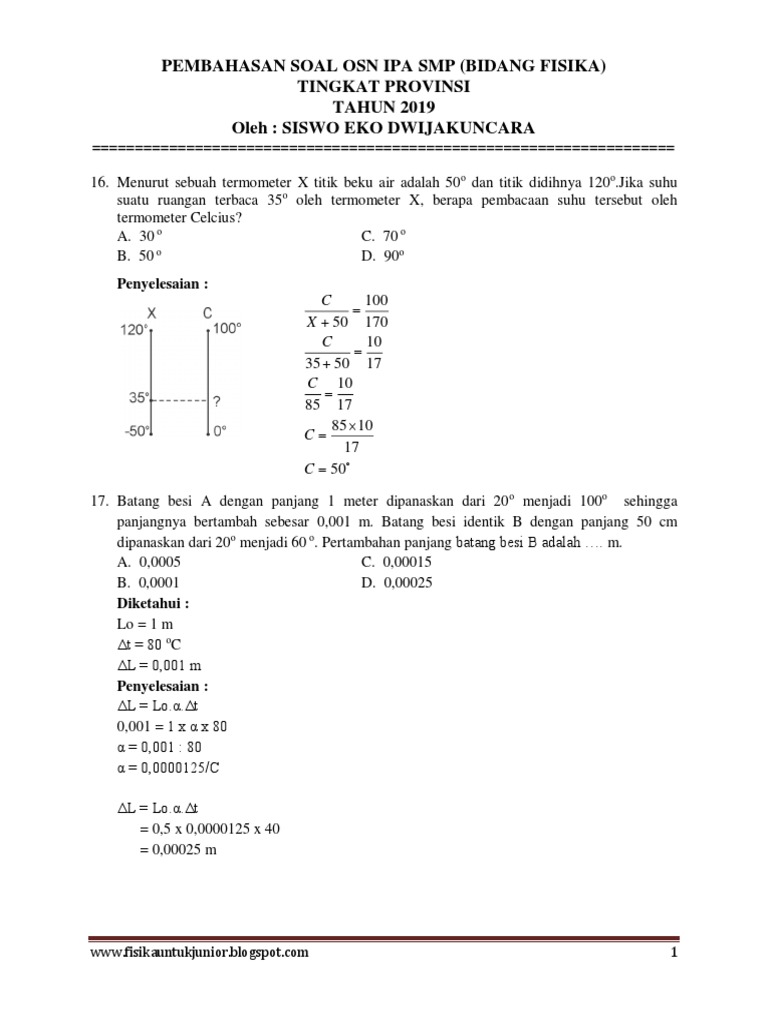 Pembahasan OSP IPA SMP 2019 Fisika | PDF