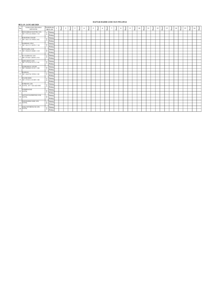 Contoh Absen Guru | PDF