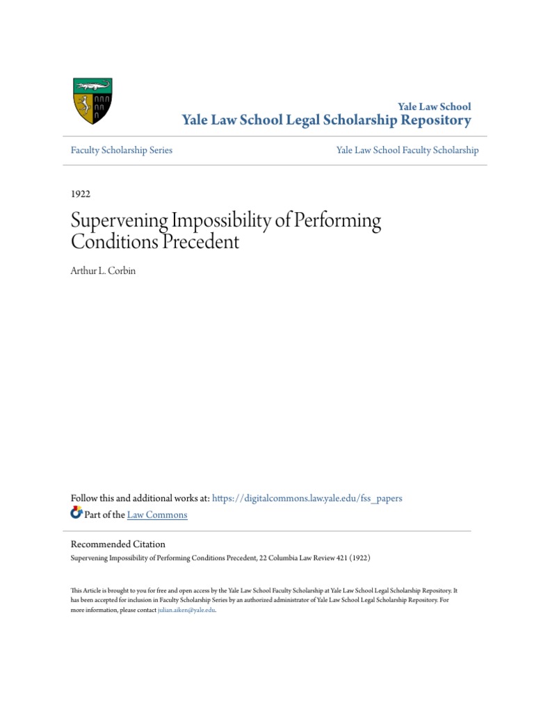 Supervening Impossibility of Performing Conditions Precedent PDF ...