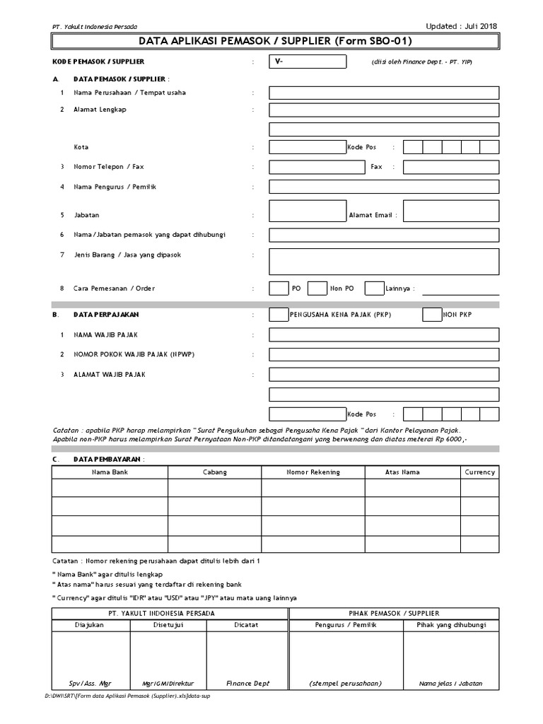 Form Data Aplikasi Pemasok (Supplier) | PDF