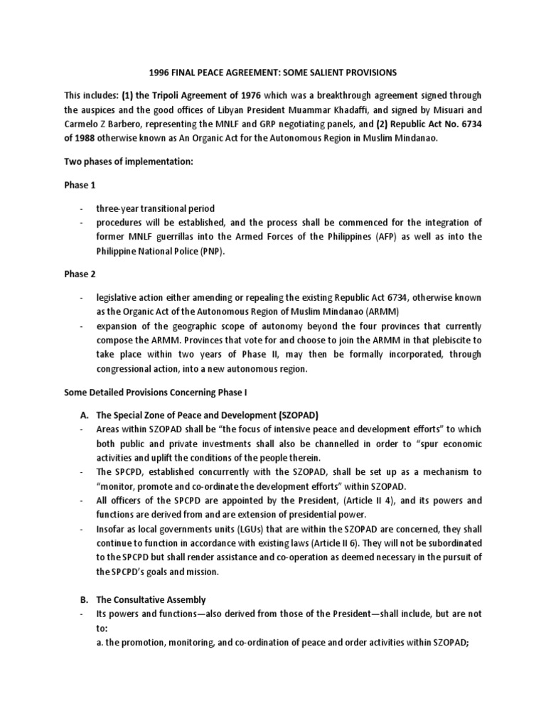1996 Peace Agreement Key Provisions | PDF | Government | Virtue