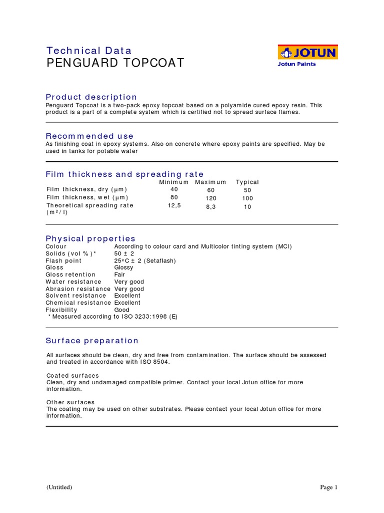 Penguard Topcoat Technical Data Sheet | PDF | Epoxy | Paint