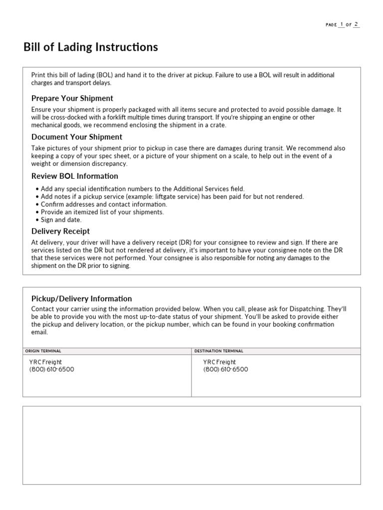Bill of Lading Instructions Guide | PDF | Cargo | Bill Of Lading